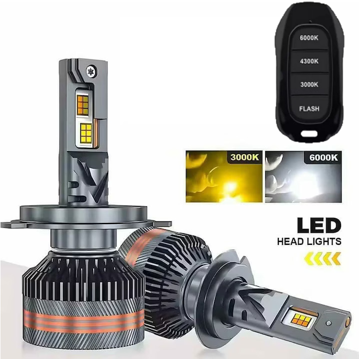 Becuri LED Auto Premium cu Telecomanda Smart – 200W, 20.000LM